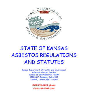 Fillable Online kdheks STATE OF KANSAS ASBESTOS REGULATIONS AND ...