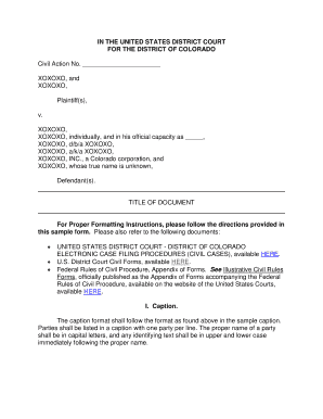 Fillable Online cod uscourts Local Rules Sample Pleading Civil. Sample ...