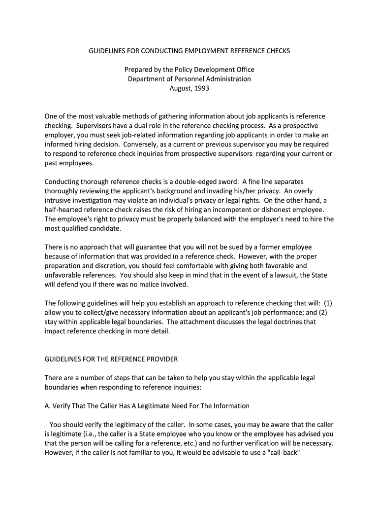Fillable Online calhr ca GUIDELINES FOR CONDUCTING EMPLOYMENT REFERENCE ...
