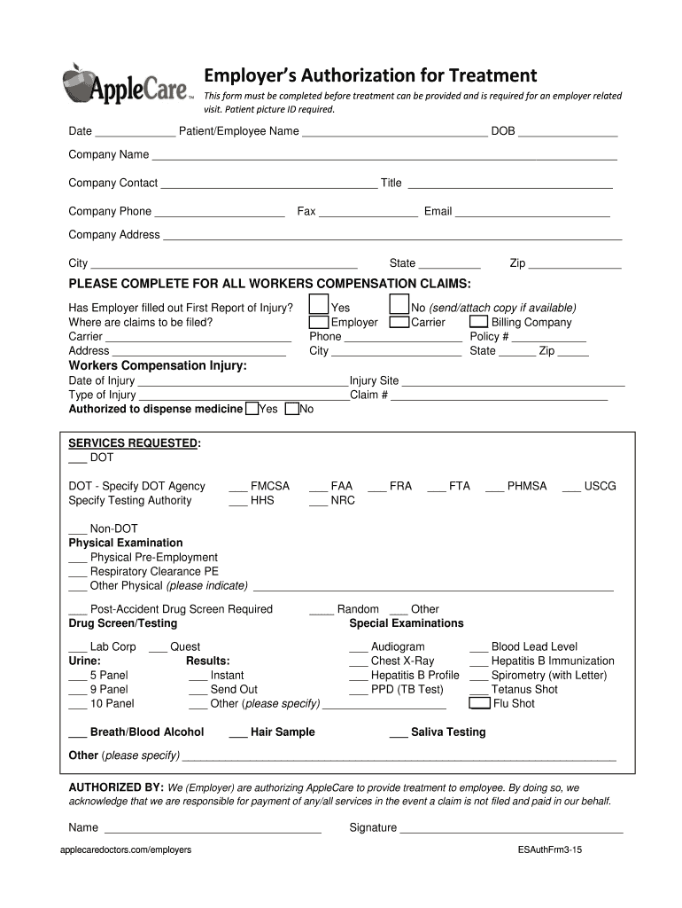 Fillable Online Employers Authorization for Treatment Fax Email Print ...