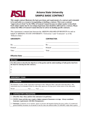 Fillable Online asu Basic Contract - Arizona State University - asu Fax ...
