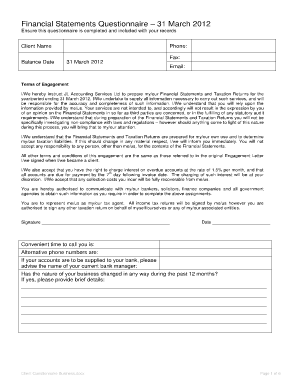 Fillable Online Client Questionnaire Business 2012 - JL Accounting Fax ...