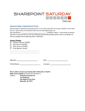 Fillable Online sharepointsaturday sharepoint saturday sponsorship ...