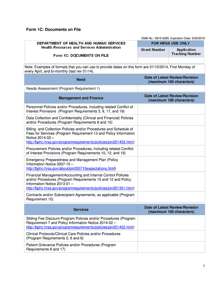 Fillable Online bphc hrsa Form 1C Documents On File Fax Email Print ...