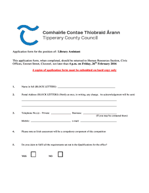 Fillable Online Application form for the position of Library Assistant ...