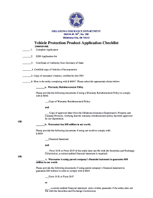 Fillable Online ok Vehicle Protection Product Checklist Fax Email Print ...