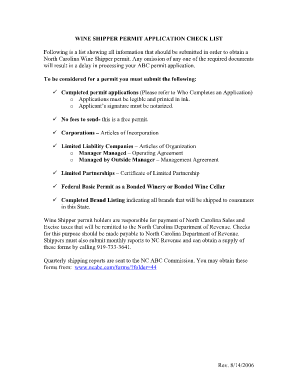Fillable Online reports abc nc WINE SHIPPER PERMIT APPLICATION CHECK ...