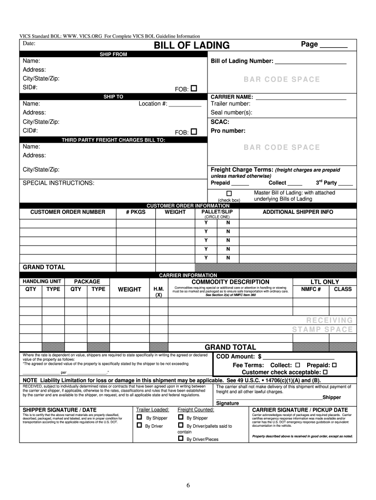 Vics Bill Of Lading Fill And Sign Printable Template Online US 