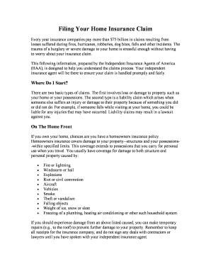 Fillable Online Filing Your Home Insurance Claim - George Chadwick ...