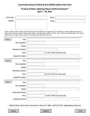 Fillable Online Gallery Submission Form PDF Fax Email Print - pdfFiller