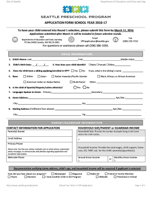 Fillable Online seattle APPLICATION FORM SCHOOL YEAR 2016-17 Fax Email ...
