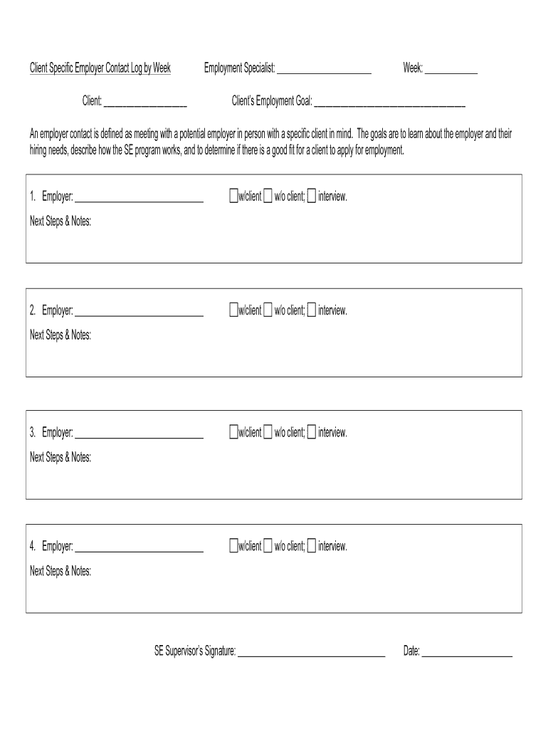 Fillable Online dmh ms Client Specific Employer Contact Log by Week ...
