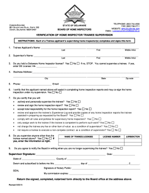Fillable Online dpr delaware VERIFICATION OF HOME INSPECTOR TRAINEE ...