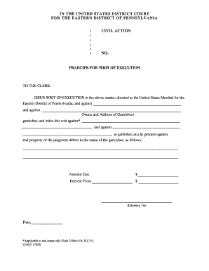 Fillable Online paed uscourts PRAECIPE FOR WRIT OF EXECUTION Fax Email ...