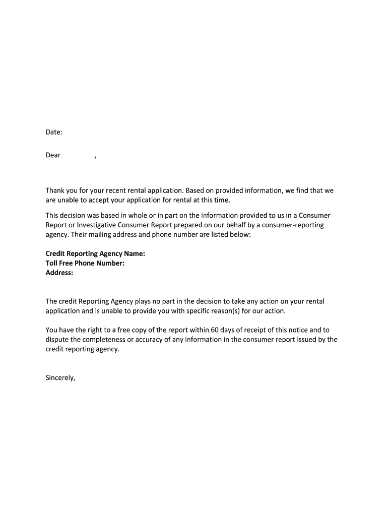 Fillable Online Denial Letter Sample Fax Email Print - pdfFiller