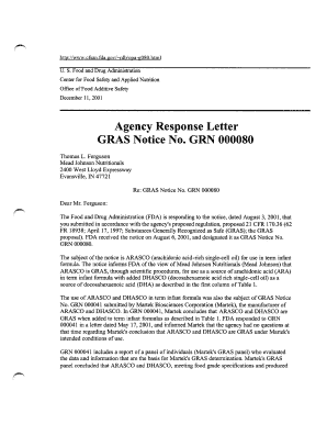 Fillable Online fda FDA 2001 Agency Response Letter GRAS Notice No GRN ...