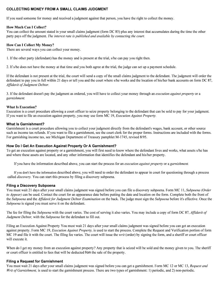 Fillable Online stclaircounty Collecting money from a small claims ...