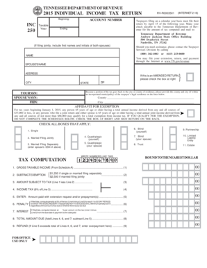 Fillable Online tn 2015 Individual Income Tax Return 2015 Individual ...