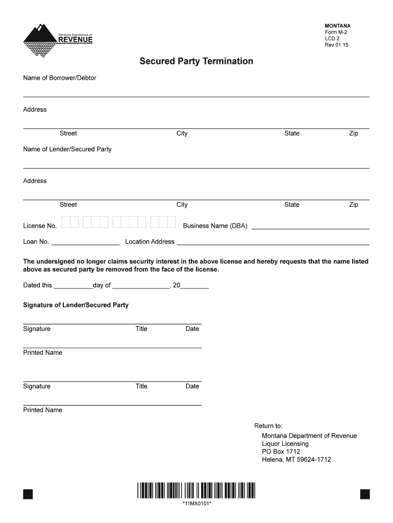 Fillable Online revenue mt CLEAR FORM MONTANA Form M2 LCD 2 Rev 01 15 Secured Party Termination ...