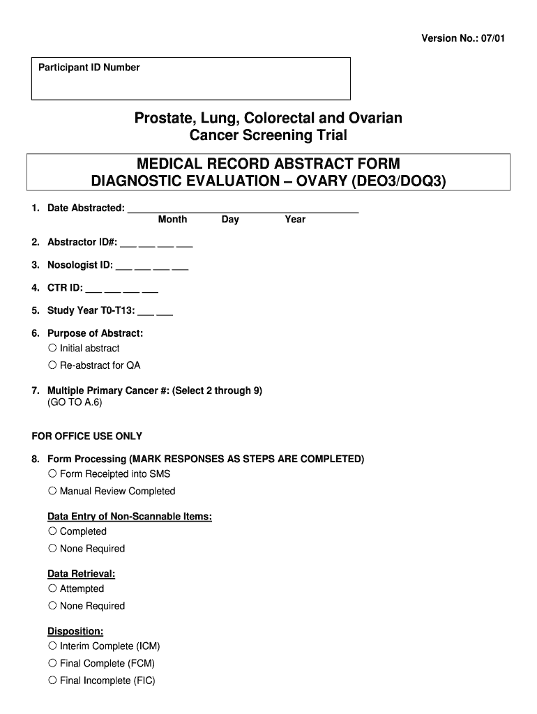 Fillable Online Medical Record Abstract Form Diagnostic Evaluation ...