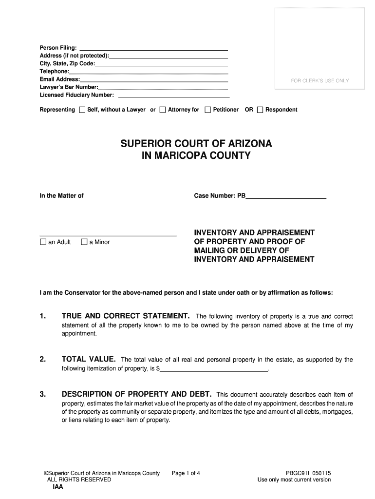 Fillable Online superiorcourt maricopa INVENTORY AND APPRAISEMENT OF ...
