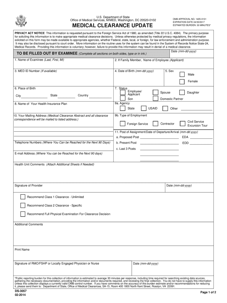 Fillable Online state MEDICAL CLEARANCE UPDATE Fax Email Print - pdfFiller