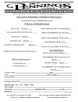 Fillable Online Pie Order Form - Perfect Blend Cafe Fax Email Print ...