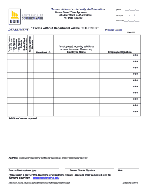 Fillable Online usm maine Human Resources Security Authorization Fax ...