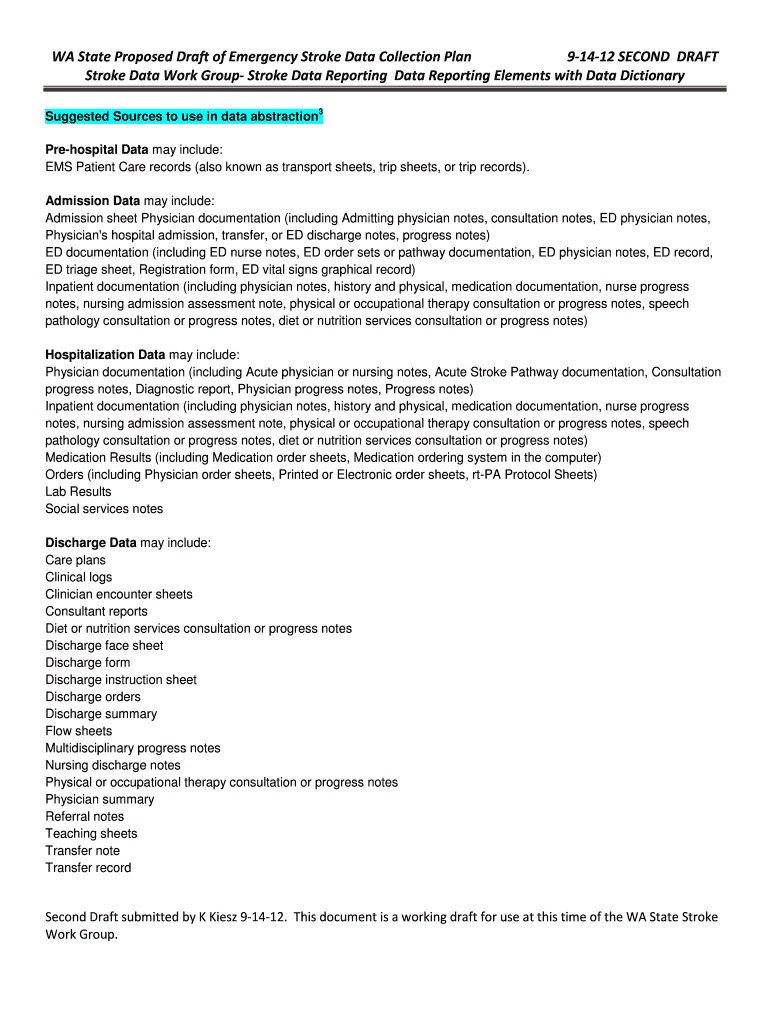 Fillable Online doh wa WA State Proposed Draft of Emergency Stroke Data ...