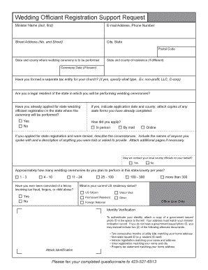 Fillable Online Wedding Officiant Registration Support Request Fax ...