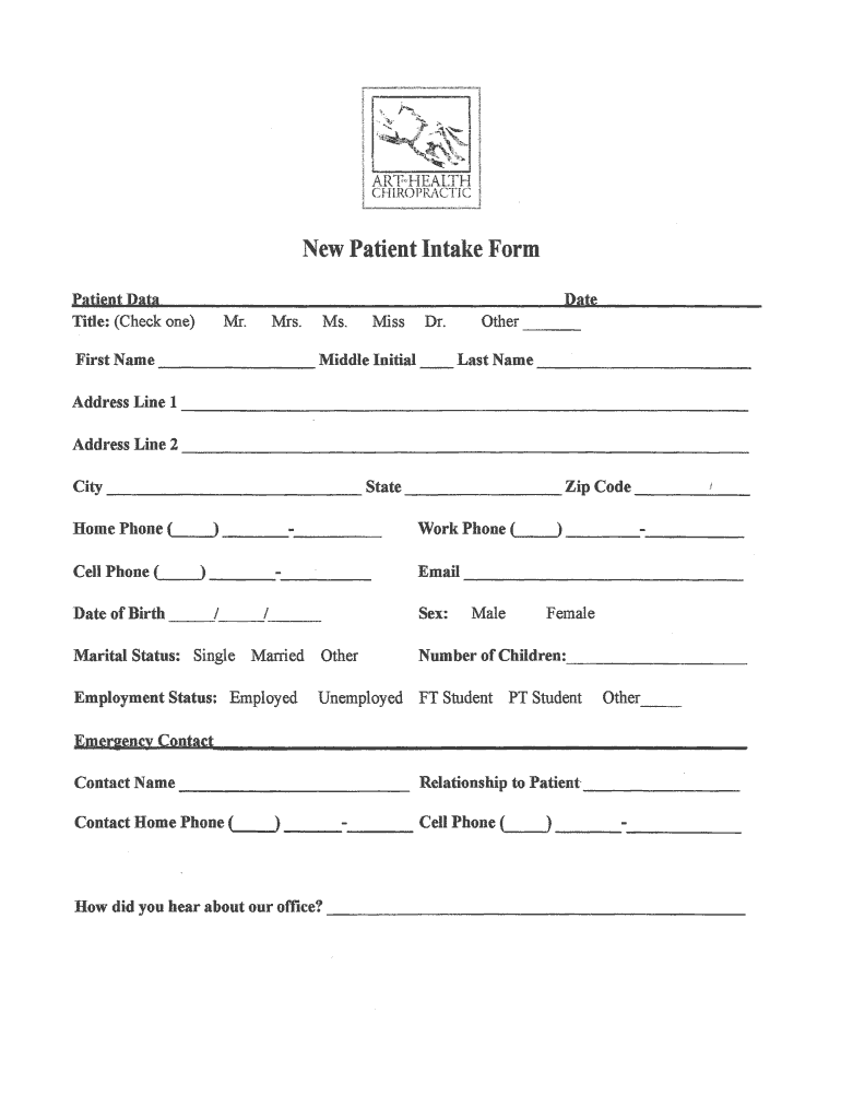 Fillable Online Art of Health Chiropractic Fax Email Print - pdfFiller