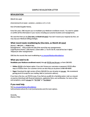 Fillable Online cms SAMPLE REVALDATION LETTER Fax Email Print - pdfFiller