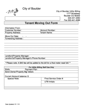 Fillable Online Tenant Moving Out Form Fax Email Print - pdfFiller