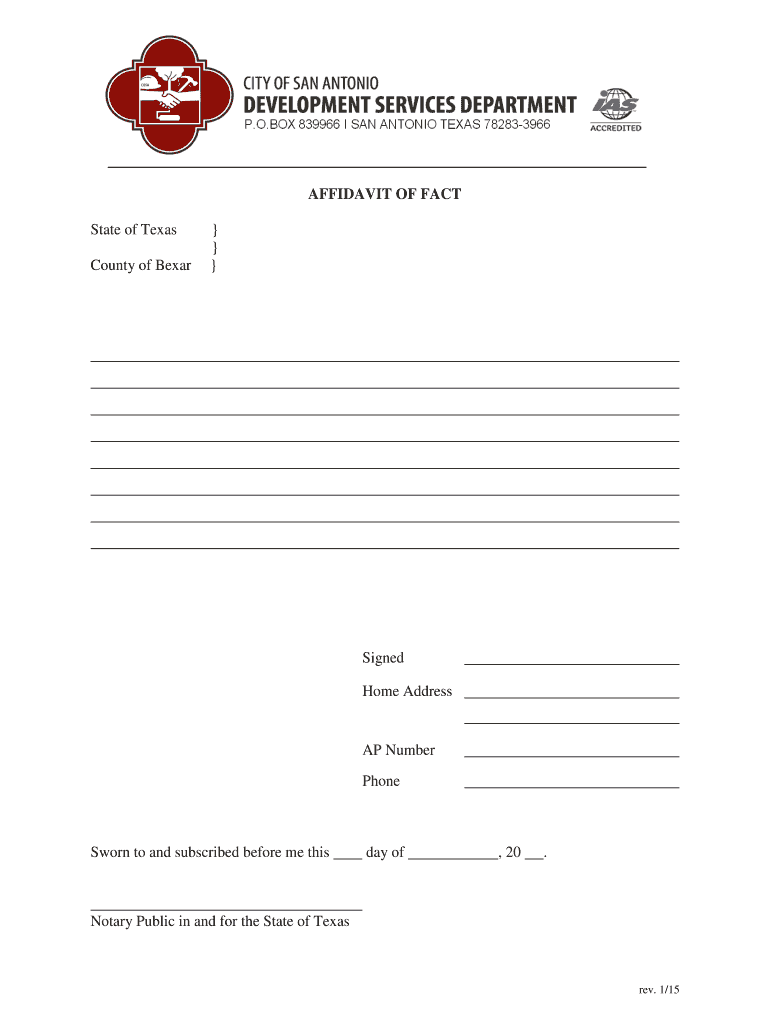 Fillable Online AFFIDAVIT OF FACT State of Texas County of Bexar Signed ...