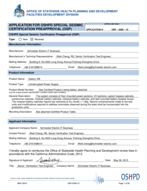 Fillable Online oshpd ca OSHPD Special Seismic Certification ...