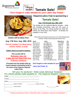 Fillable Online HLC Tamale Sale Aug 15 Fax Email Print - pdfFiller