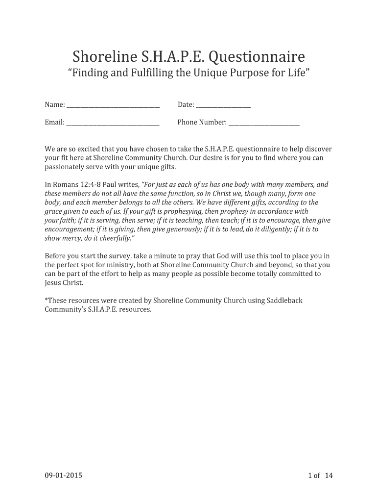 Fillable Online Shoreline SHAPE Questionnaire 2015-09-01-2 Fax Email ...