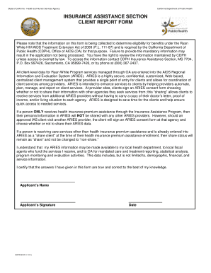 Fillable Online cdph ca Insurance Assistance Section Client Report Form ...