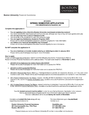 Fillable Online bu UNDERGRAD App for Financial Aid - Boston University ...