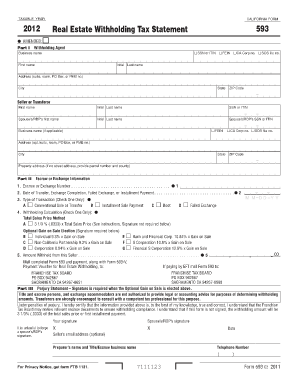 Fillable Online ftb ca 2012 Form 593 - Real Estate Withholding Tax ...