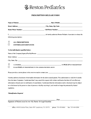 Fillable Online PRESCRIPTION RELEASE FORM Fax Email Print - pdfFiller