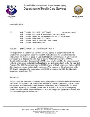 Fillable Online dhcs ca Employment Data Confidentiality DHS letterhead ...