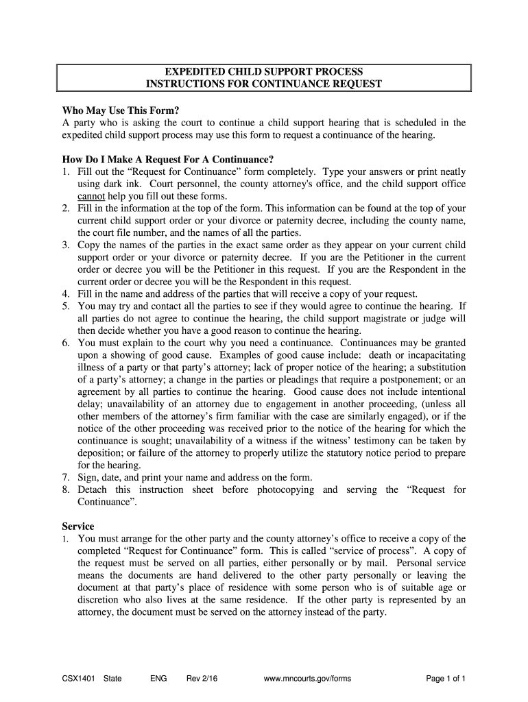 Fillable Online mncourts Instructions Request for Continuance - PDF Fax ...