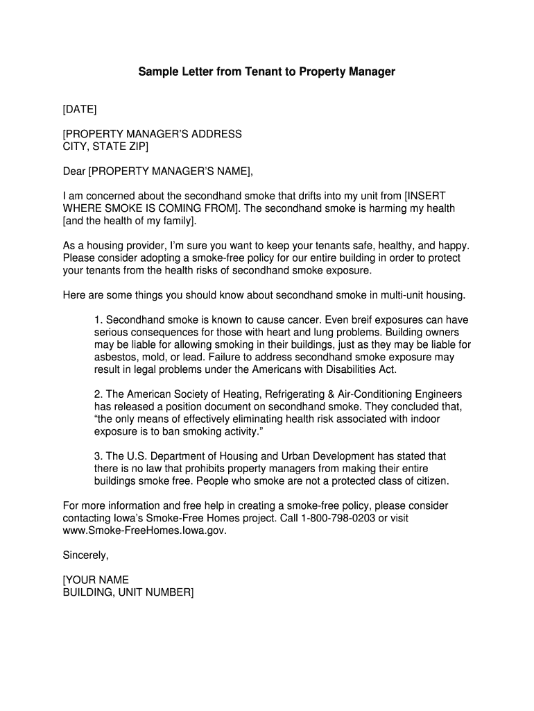 Fillable Online Sample Letter from Tenant to Property Manager Fax Email ...