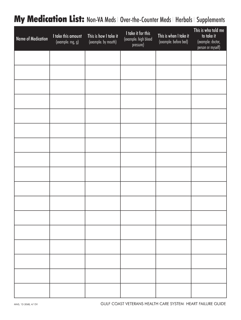 Fillable Online Fillable My Medication List Non-VA Meds Over-the ...