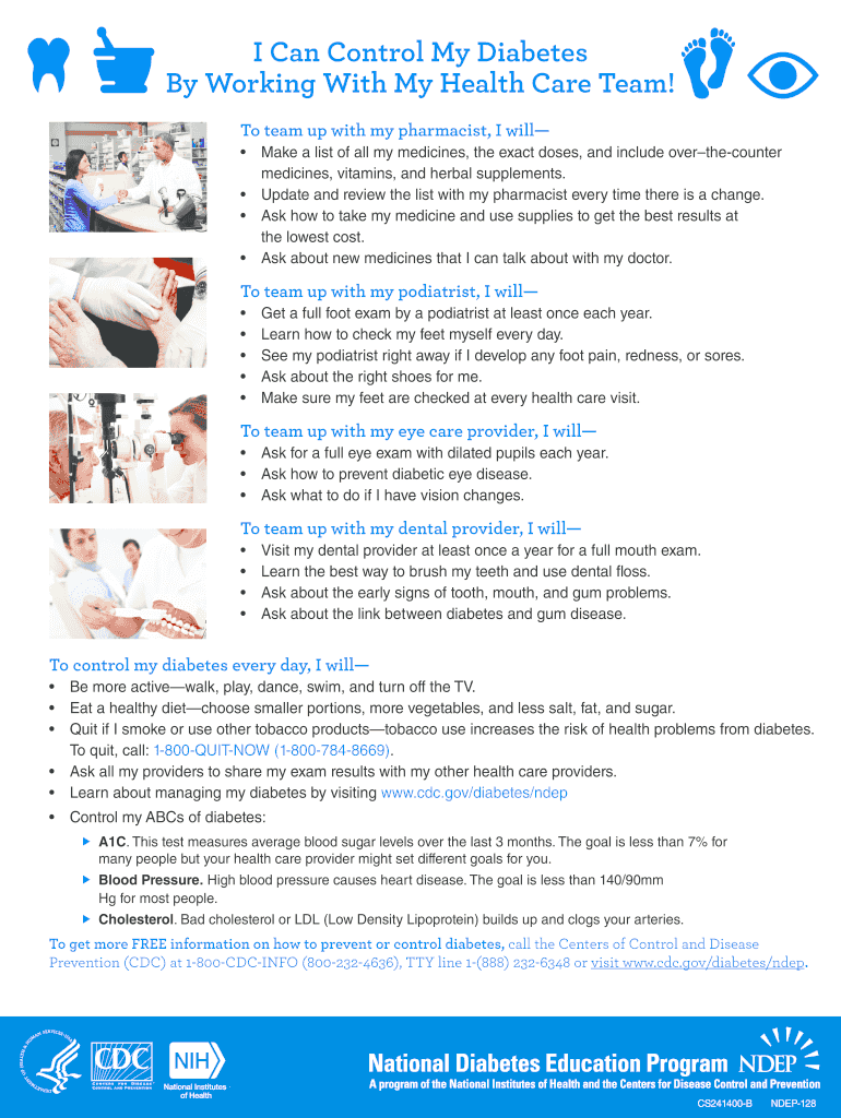 Fillable Online cdc I Can Control My Diabetes By Working With My Health ...