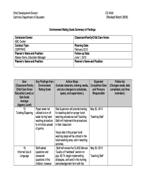 Environment Rating Scale Summary Of Finding Of Handwashing - Fill ...