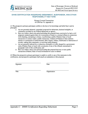Fillable Online medicaid ms Appendix C DHHS Certification Regarding ...