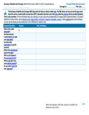 Fillable Online cms Summary of Benefits and Coverage Template Summary ...