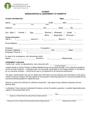 Fillable Online DEMOGRAPHICS & ASSIGNMENT OF BENEFITS Fax Email Print - pdfFiller